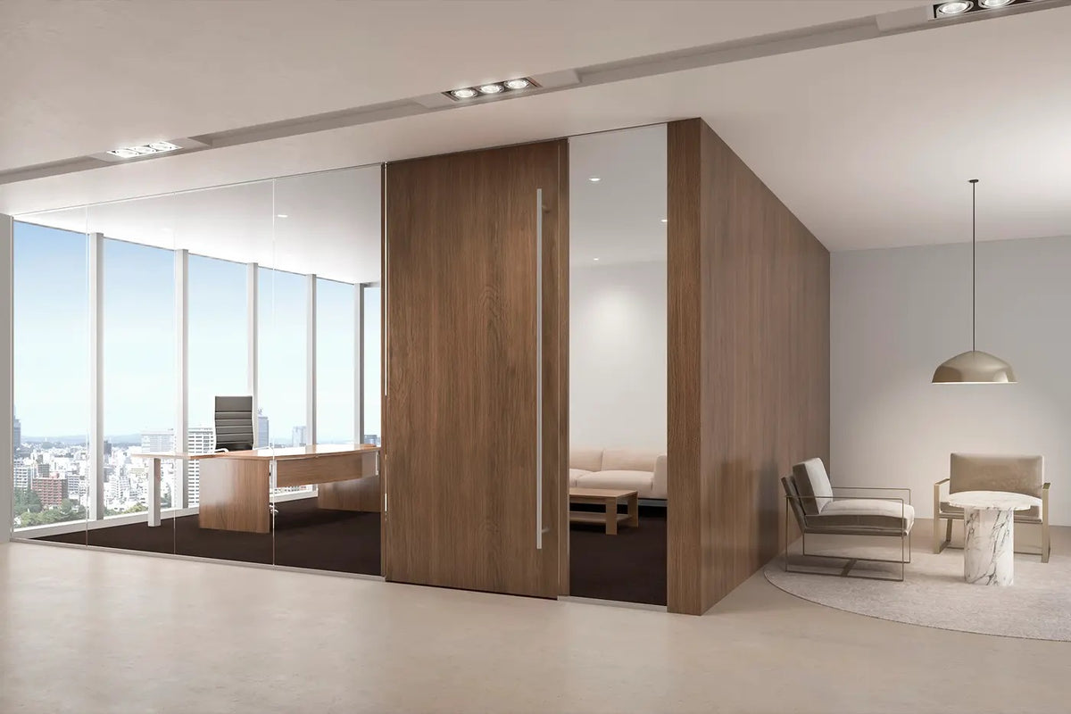 Front Wood and Glass Sliding Partition System — Ariel Door Gears Ltd.